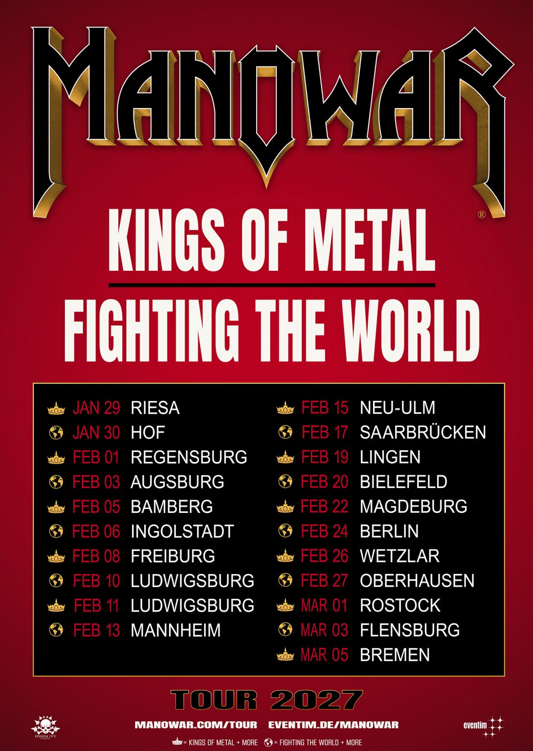 MANOWAR CELEBRATE KINGS OF METAL FIGHTING THE WORLD TOUR 2027 – Manowar
